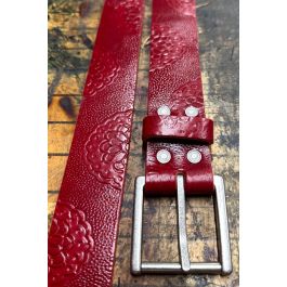 Blood Thirsty Embossed Lotus Leather Belt